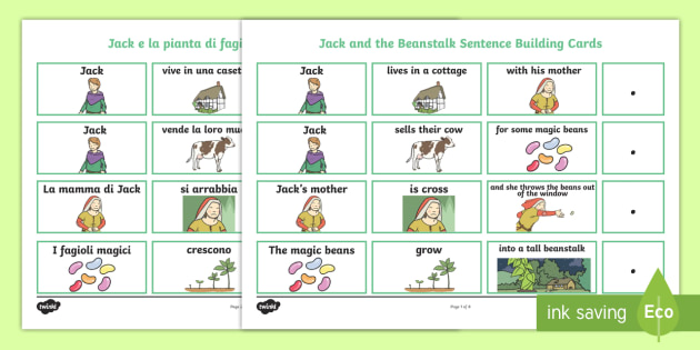 Jack and the Beanstalk Sentence Building Cards English/Italian - Jack ...