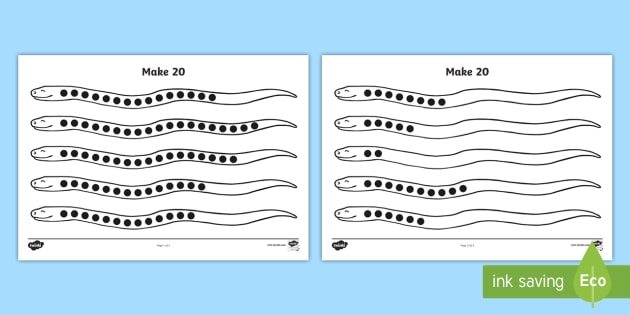 Snake Fingerprint How Many More To Make 20? Worksheet / Worksheet