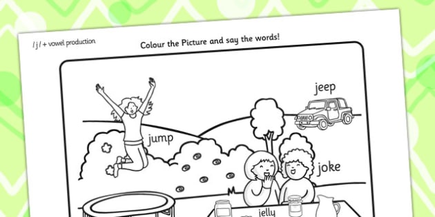 Word Initial j Production Colouring Scene (teacher made)