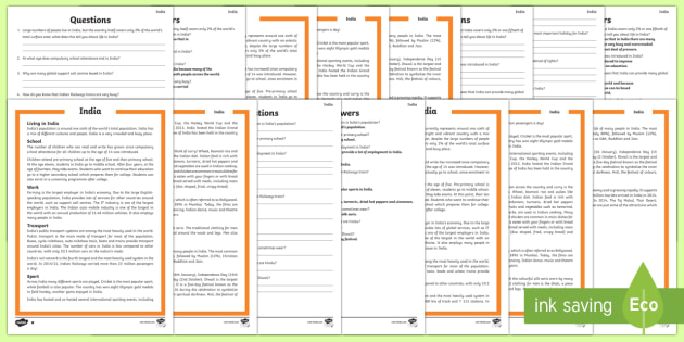 Comprehension Activity about India (teacher made)