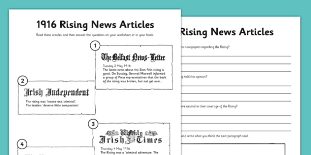 1916 Rising News Articles Worksheet (teacher made)