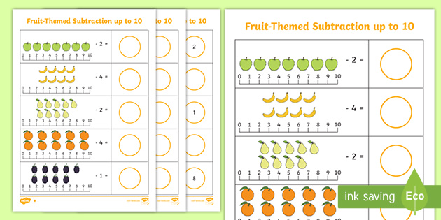 Fruit-Themed Subtraction Worksheets (teacher made)