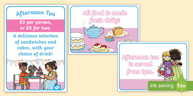Afternoon Tea Role Play Signs (teacher made)