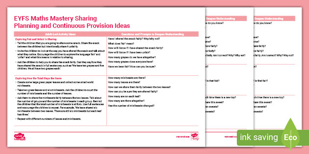 EYFS Maths Mastery Sharing Planning and Continuous Provision Ideas EYFS Maths Mastery Sharing Planning and Continuous Provision Ideas