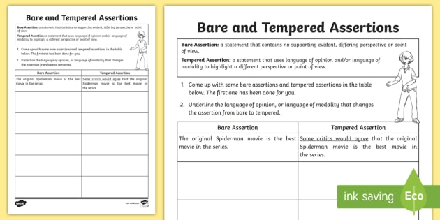 Bare and Tempered Assertions Worksheet / Worksheet