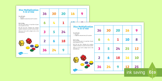 Four in a Row Dice Multiplication Game - Four in a Row Dice Addition Game