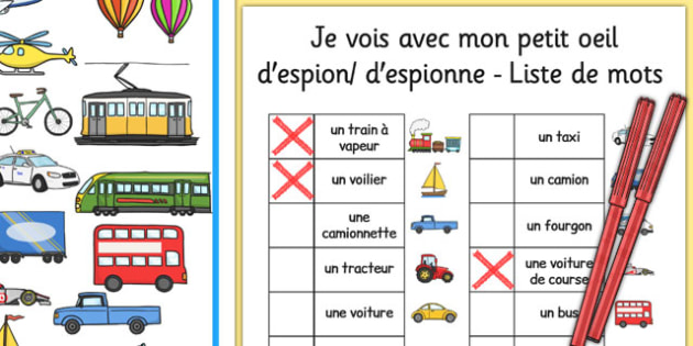 Je vois avec mon petit oeil d'espion/ d'espionne - liste de mots