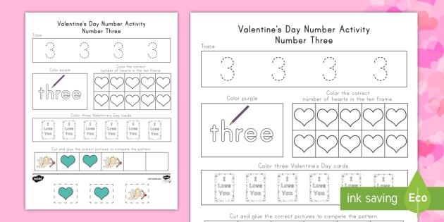 Valentine's Day Number Three Worksheet / Worksheet
