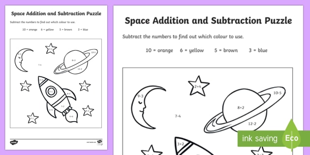 Space Addition and Subtraction Puzzle 0 10 (teacher made)