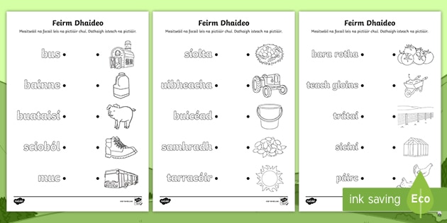 Bileog Oibre: Meaitseáil Focail agus Pictiúr, Feirm Daideo