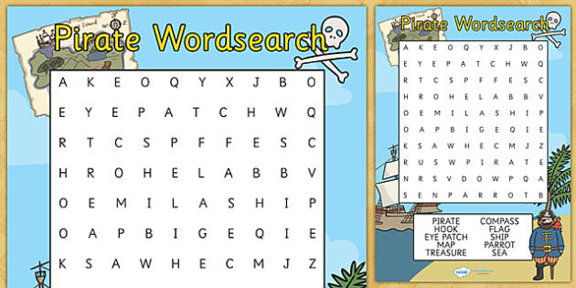Pirate Wordsearch - pirate wordsearch, pirate, pirates, ship