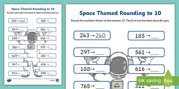 Space Themed Rounding To 10 Worksheets (teacher made)
