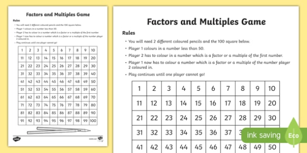 Hands On Activities For Factors And Multiples Board Game
