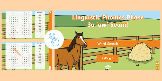 Linguistic Phonics Phase 3a 'aw' Sound Interactive Word Search