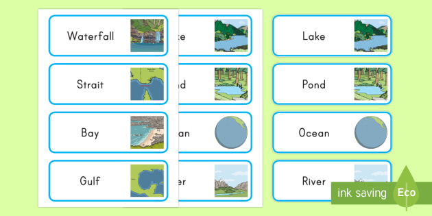 Bodies of Water Word Cards - Bodies of Water, Earth's surface