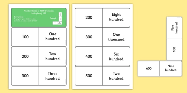 Number Bonds to 1000 Dominoes Multiples of 100