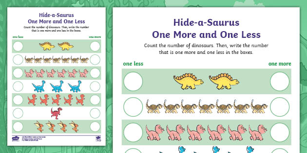 Hide-a-Saurus: One More and One Less Dinosaurs Worksheet