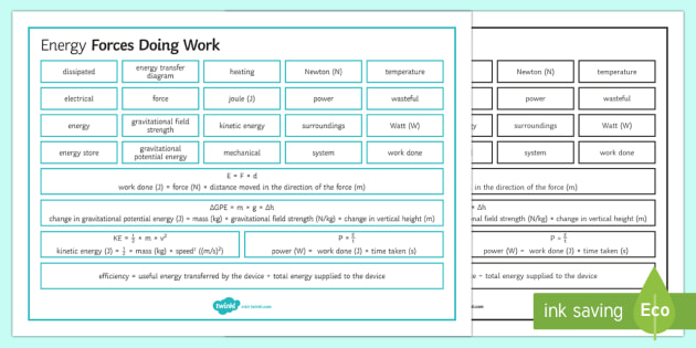 Edexcel Physics Energy: Forces Doing Work Word Mat