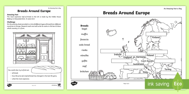 Breads around Europe Worksheet / Worksheet (teacher made)
