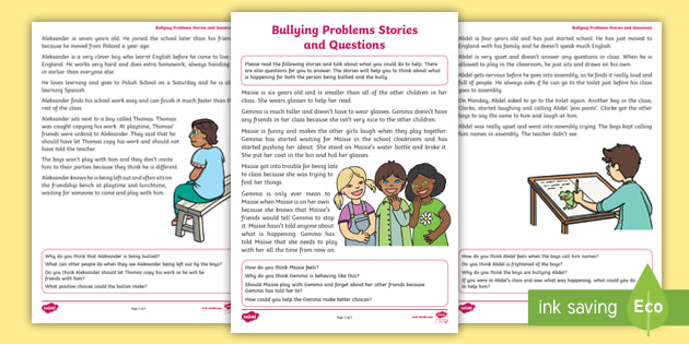 Bullying Problems Stories and Questions 2 Worksheet