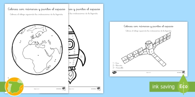 Ficha de actividad: Colorea con números y puntos el espacio
