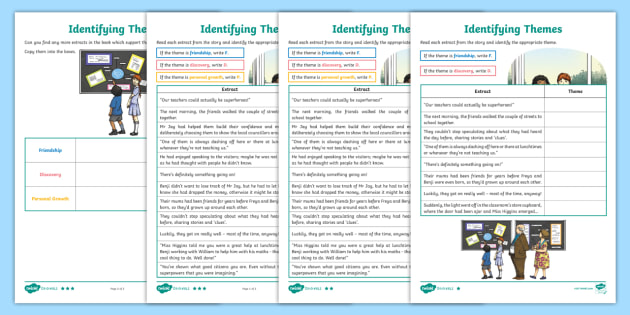 KS2 Superhero Story Identifying Themes Differentiated Worksheet 