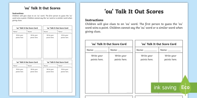 'ou' Sound Sound Talk It Out Score Cards (teacher made)