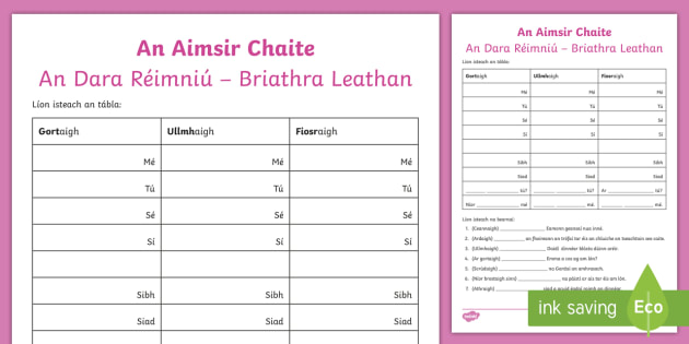 The Past Tense (An Aimsir Chaite - An Dara Réimniú - Briathra Leathan ...