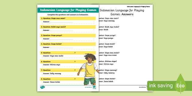 Playing Games Questions and Answers Worksheet Indonesian