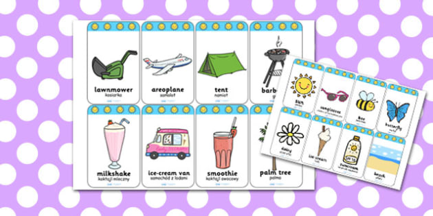 Summer Flashcards Polish Translation (teacher made)