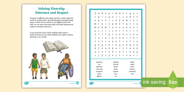 Valuing Diversity: Tolerance and Respect Word Search