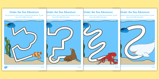 Under the Sea Adventure Pencil Control Path Worksheet / Worksheet Pack