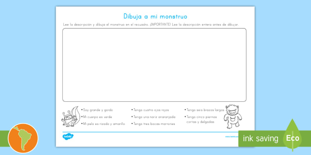 Ficha de actividad: Dibuja a mi monstruo (teacher made)