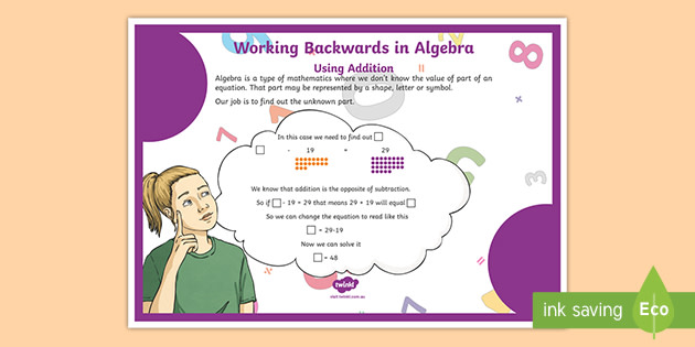Working Backwards in Algebra Using Addition Display Poster