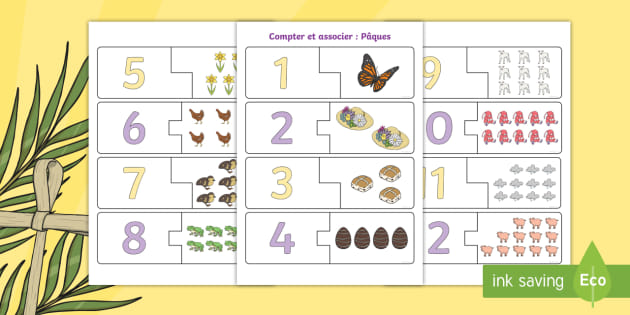 Puzzle : Compter et associer sur le thème de Pâques