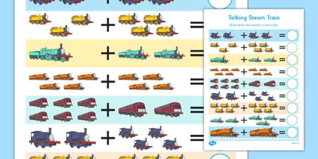 Talking Steam Train Themed Up to 10 Addition Sheet