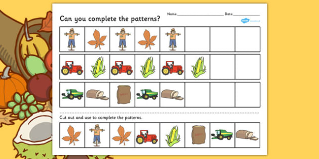 Harvest Complete The Pattern Worksheet - autumn, season, patterns