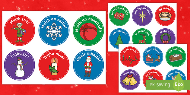 Christmas Themed Reward Stickers Gaeilge (teacher made)