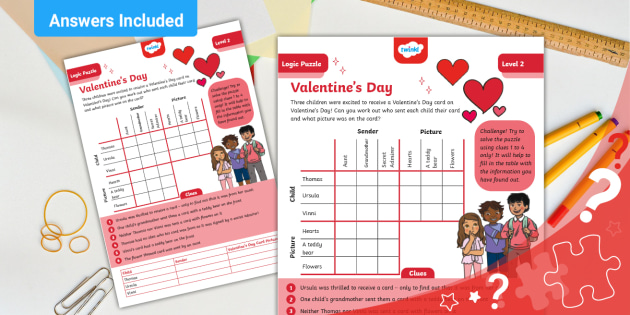 Valentine’s Day Logic Puzzle - Level 2 - Twinkl - Puzzles