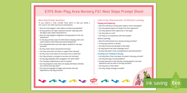 EYFS Role-Play Area Nursery FS1 Next Steps Prompt Poster