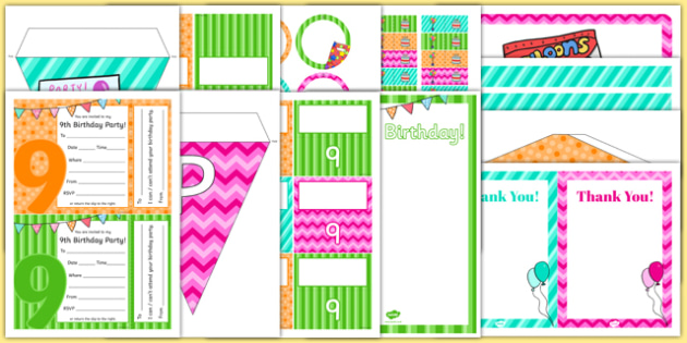 9th Birthday Party Pack
