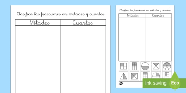 clasificar mitades y cuartos Ficha de actividad