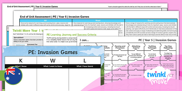 Move PE Year 5 Invasion Games Assessment Pack (teacher made)