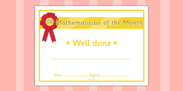Mathematician of the Month Certificate - mathematician