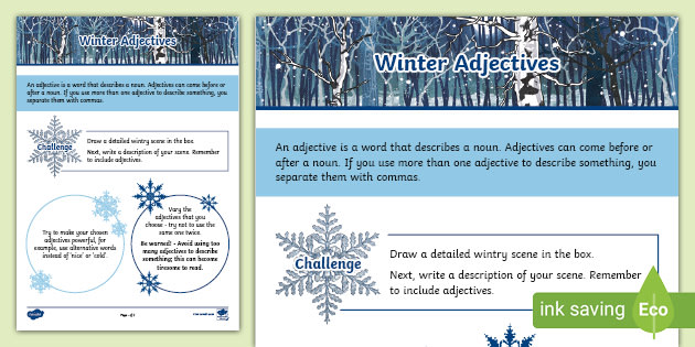 Adjectives Activity Winter (teacher made)