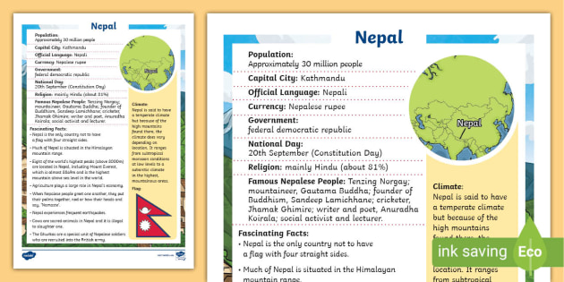 KS2 Nepal Fact File (teacher made)