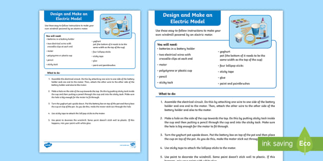 Design and Make an Electrical Model Activity (teacher made)