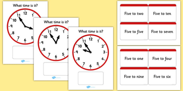 Analogue Clocks Matching Cards Five To
