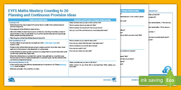 EYFS Maths Mastery Counting to 20 Planning and Continuous Provision Ideas