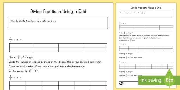 Divide Fractions Using a Grid Worksheet / Worksheet